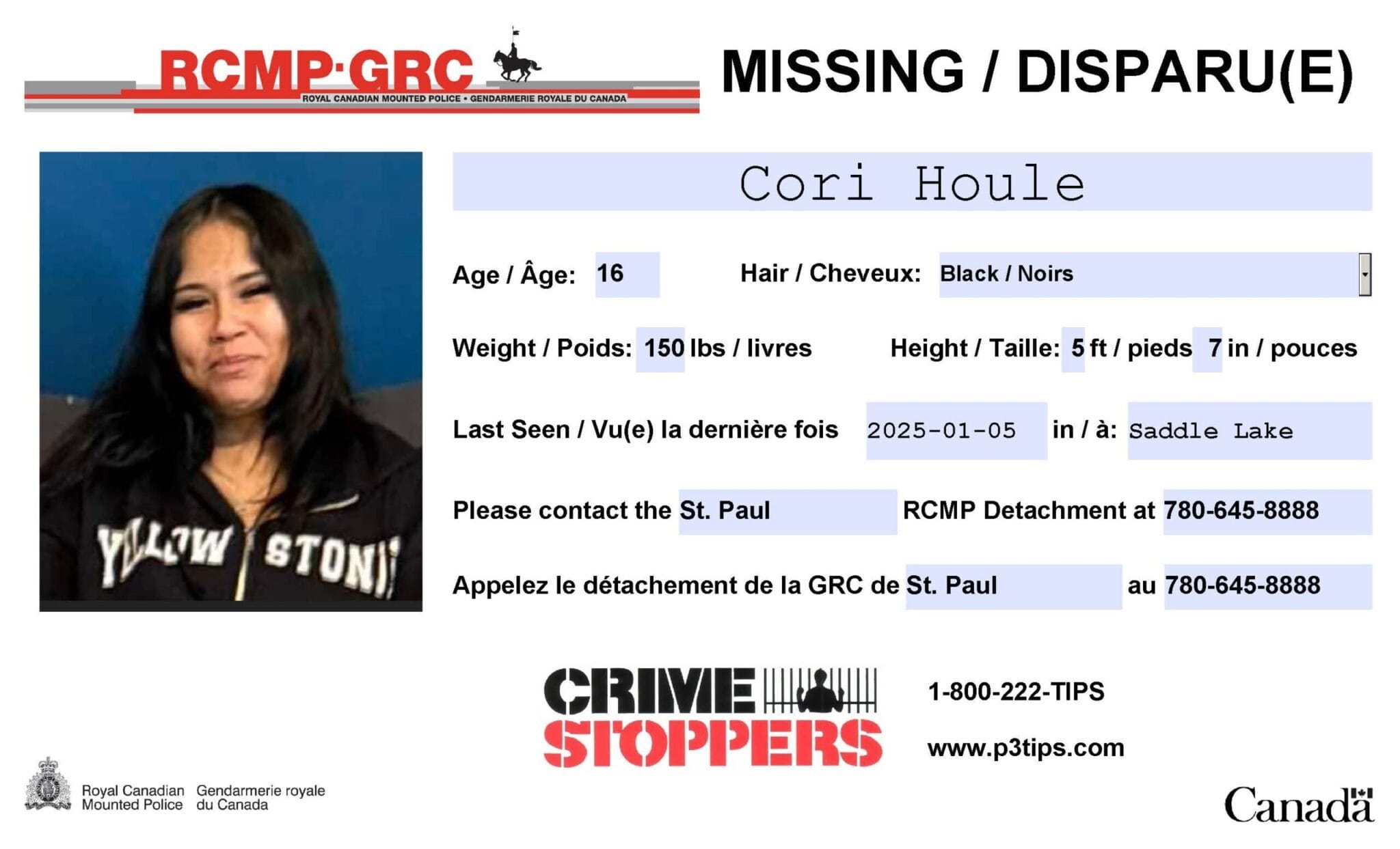 St. Paul RCMP look for missing female teen | Meridian Source